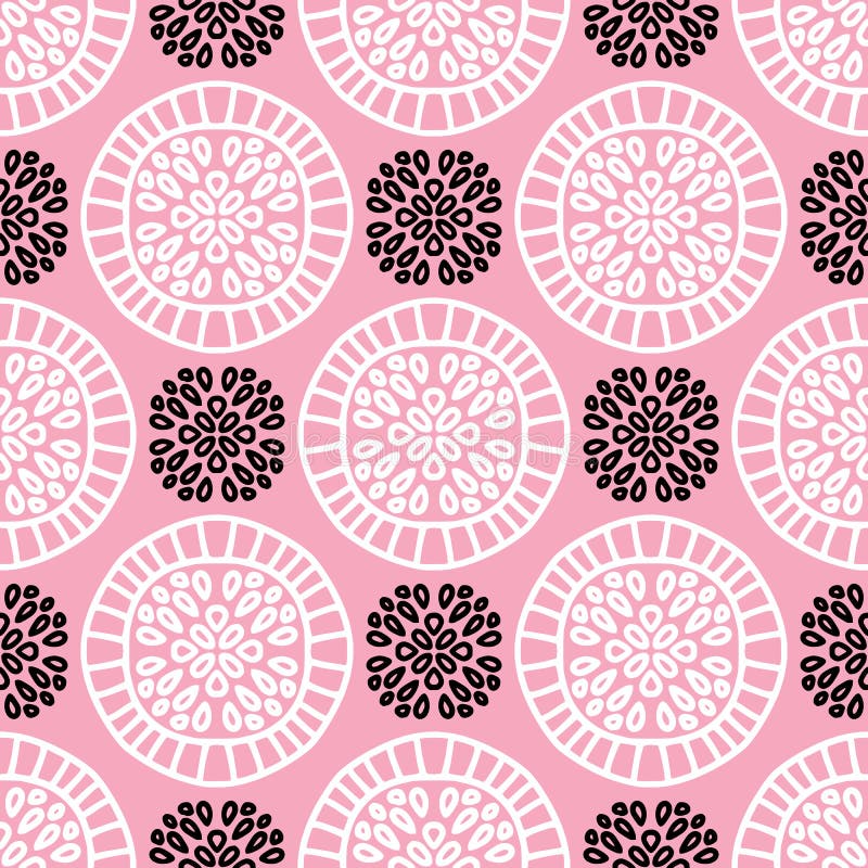 Art-deco Circles Pattern in Pink White and Black Colors Stock Vector ...
