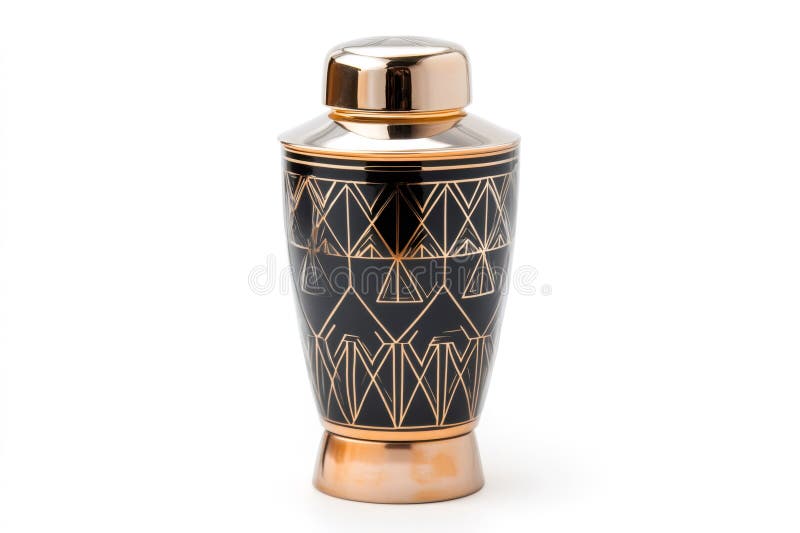 Stylish Black and Gold Cocktail Shaker Standing on White Background ...