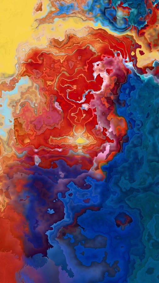 Distorted Surface and Designs in Yellow Orange Red and Dark Cobalt Blue ...