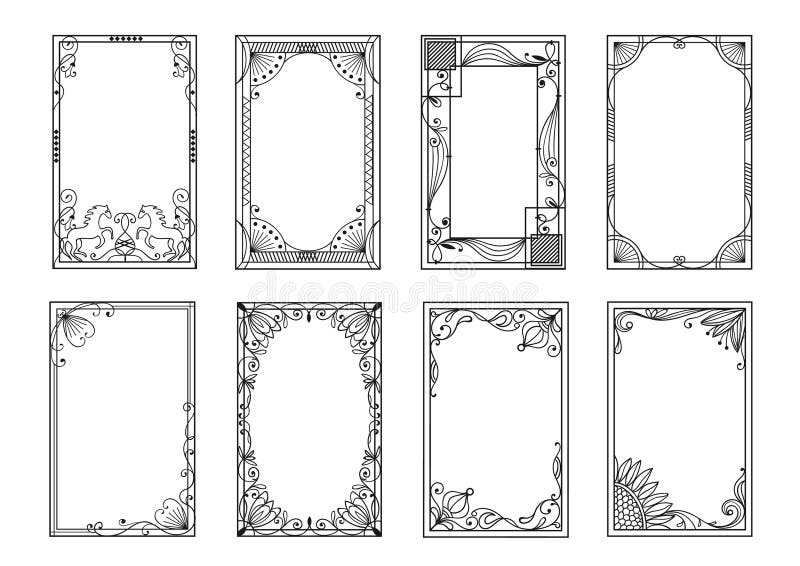 Art Deco Decorative Linear Frames. Vintage Card Botanical Border ...