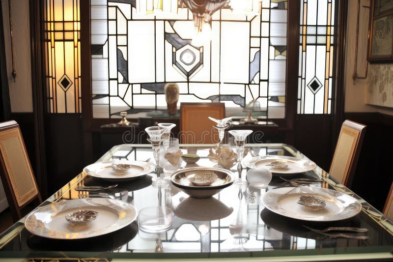 Art Deco Dining Room, with Luxe Silverware and China on the Table Stock ...
