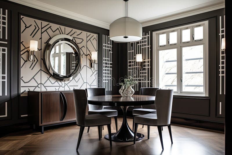 Art Deco Dining Room, with Sleek Lines and Geometric Patterns Stock ...