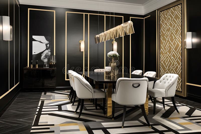 Art Deco Dining Room, with Sleek Lines and Geometric Patterns on the ...