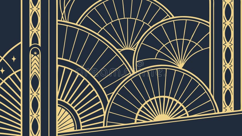 Art Deco Fan Pattern Geometric Gold Blue Vintage Vector Design Generative AI Stock Vector ...