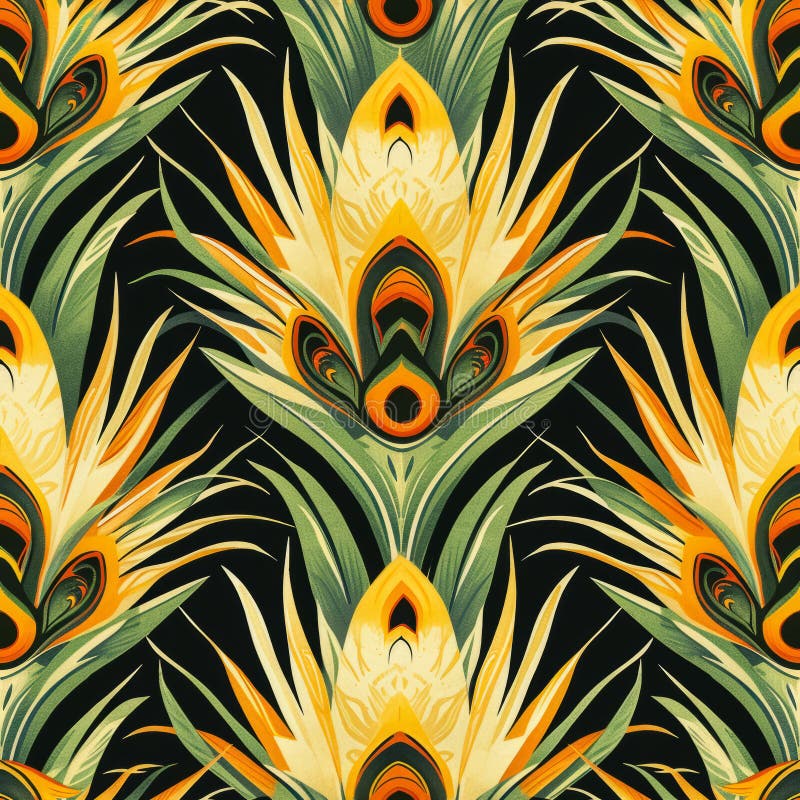 Art Deco Feather Pattern stock illustration. Illustration of repeating ...