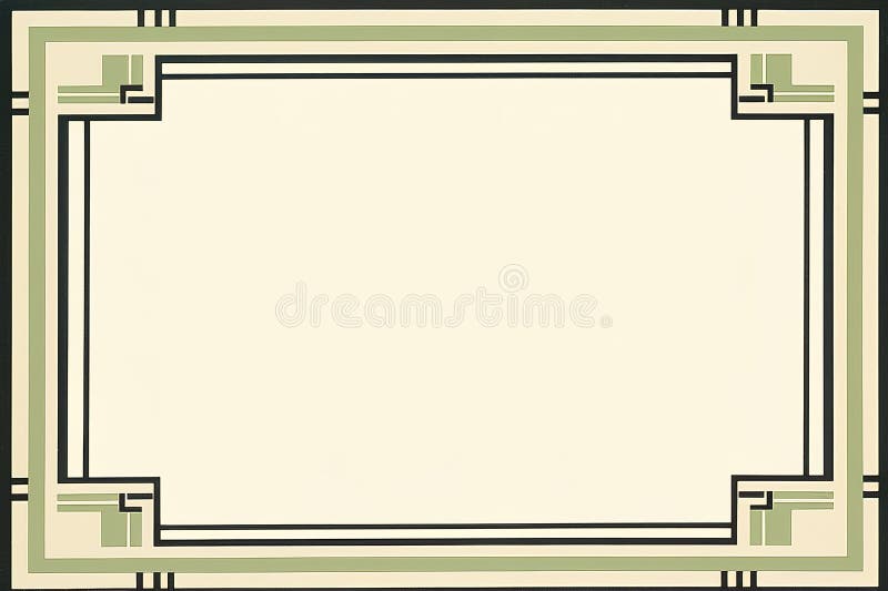 Art Deco Frame Border: Cream, Green, Black Geometric Design Stock ...