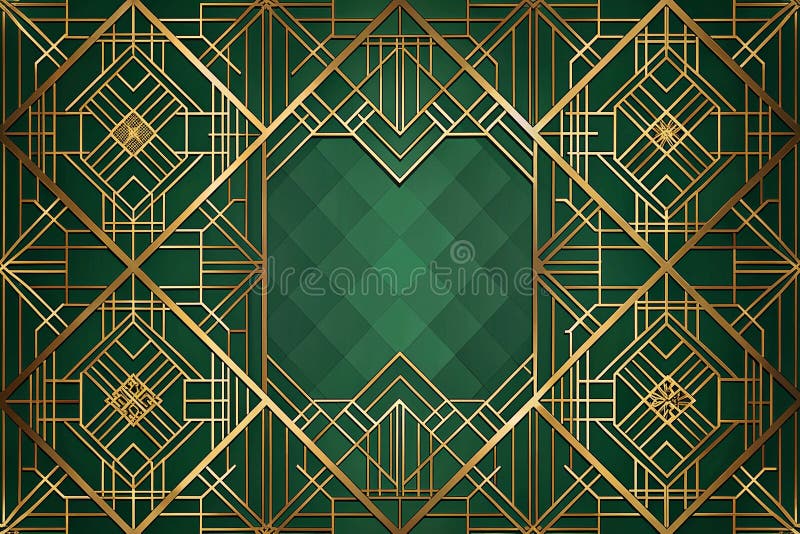 Art Deco Geometric Green Gold Pattern Stock Illustration - Illustration ...