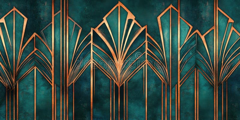 Art Deco Geometric Pattern with Copper and Teal Design Elements Stock ...