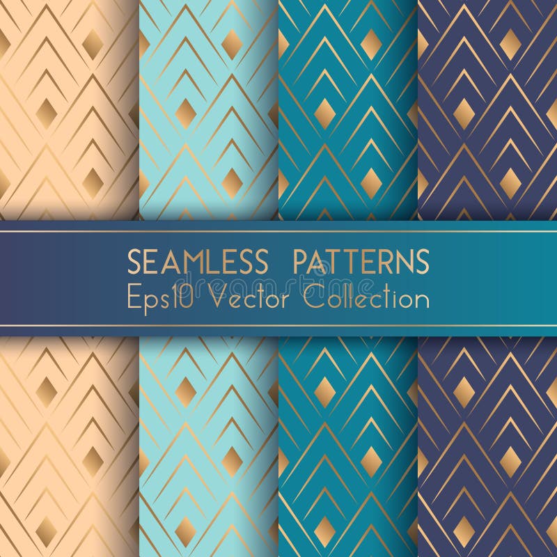 Art Deco Geometric Seamless Patterns Set Vector Graphic Design. Stock ...