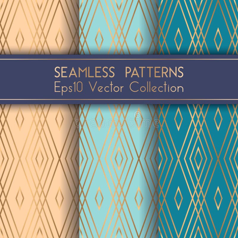 Art Deco Geometric Seamless Patterns Set Vector Graphic Design. Stock ...
