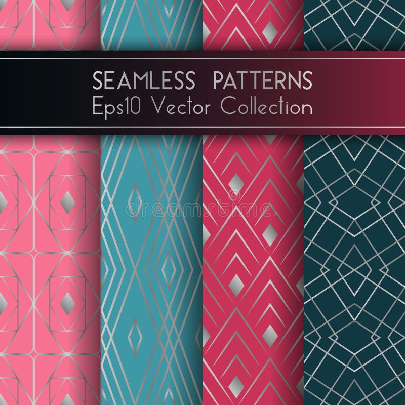 Art Deco Geometric Seamless Patterns Set Vector Graphic Design with ...