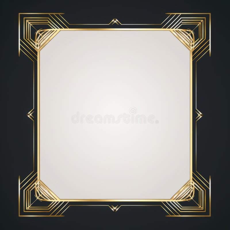 An Art Deco Gold Frame on a Black Background Stock Illustration ...