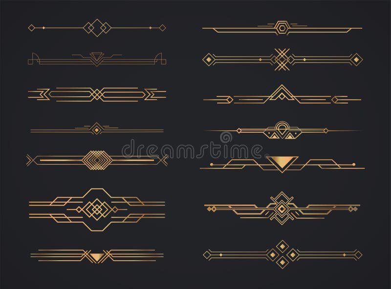 Art Deco Golden Headers. Set of Art Deco Calligraphic Page Decoration ...