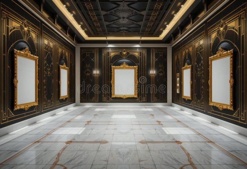 Gilded Void Minimal Art Gallery with Geometric Patterns and Empty ...