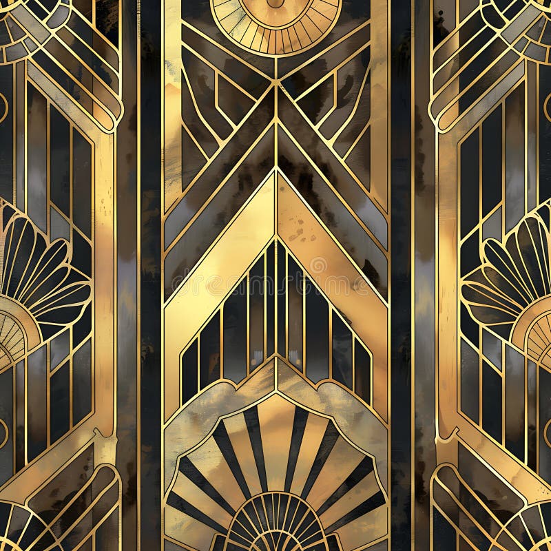 Art Deco Inspired Geometric Gold and Black Seamless Pattern Stock ...