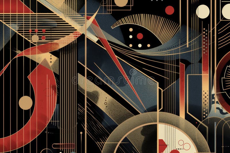 Art Deco Inspired Graphic Elements Arranged in a Dynamic Composition ...