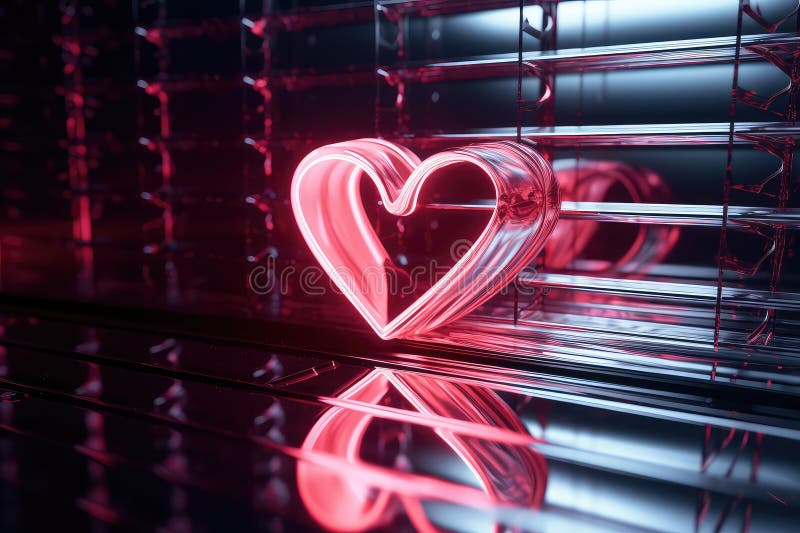 Art Deco Inspired Heart with Holographic Reflection and Red Light Stock ...