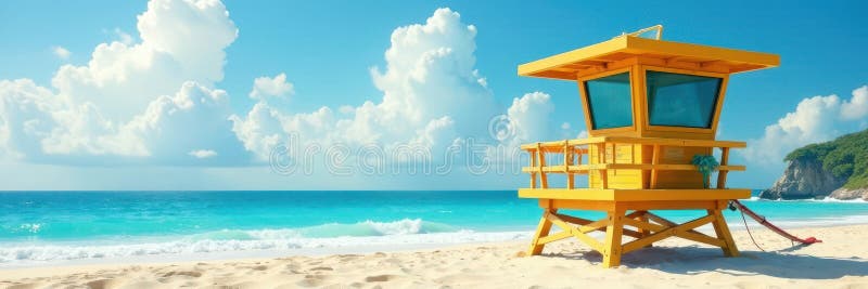 Art Deco Lifeguard Stand, Vibrant Ocean Backdrop, Structure, Miami ...