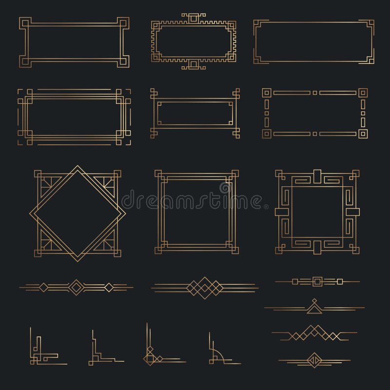 Art Deco Line Border. Modern Arabic Gold Frames, Decorative Lines ...