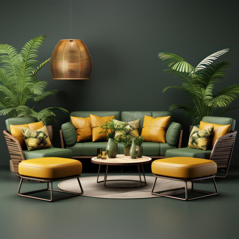 Art Deco Living Room in an Isometric 3D Render Stock Illustration ...