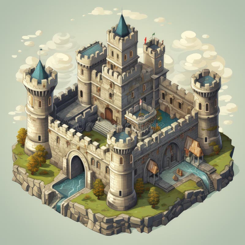 Art Deco Medieval Castle in an Isometric 3D Render Stock Illustration ...