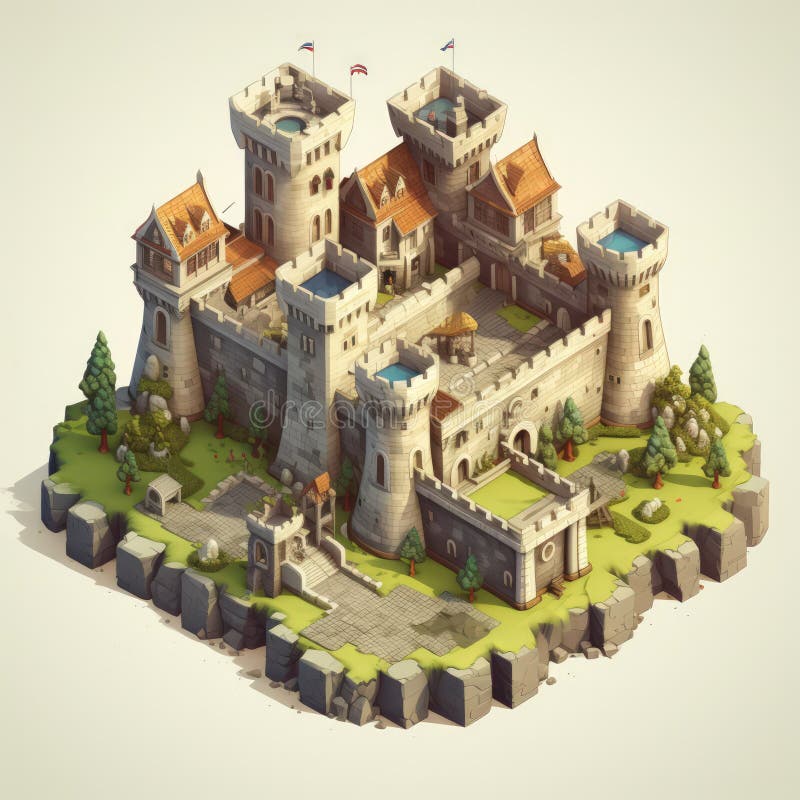 Art Deco Medieval Castle in an Isometric 3D Render Stock Illustration ...