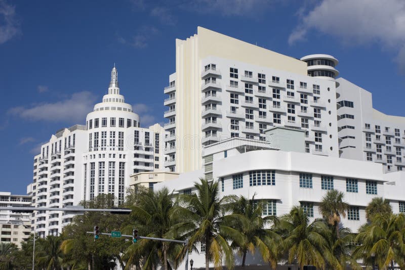 Art Deco Modern Buildings in Miami Beach Stock Photo - Image of green ...