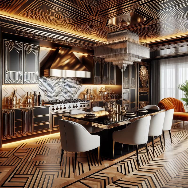 3 38. Art Deco Modern Kitchen_ Bold Geometric Patterns, Luxurou Stock ...