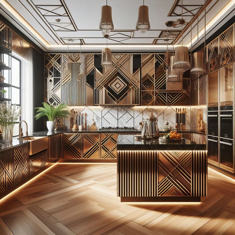 2 38. Art Deco Modern Kitchen_ Bold Geometric Patterns, Luxurou Stock ...