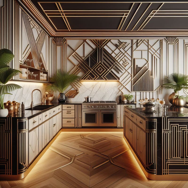 Art Deco Modern Kitchen Bold Geometric Patterns, Luxur Stock Photo ...