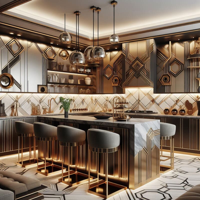 Art Deco Modern Kitchen Bold Geometric Patterns, Luxur Stock Photo ...