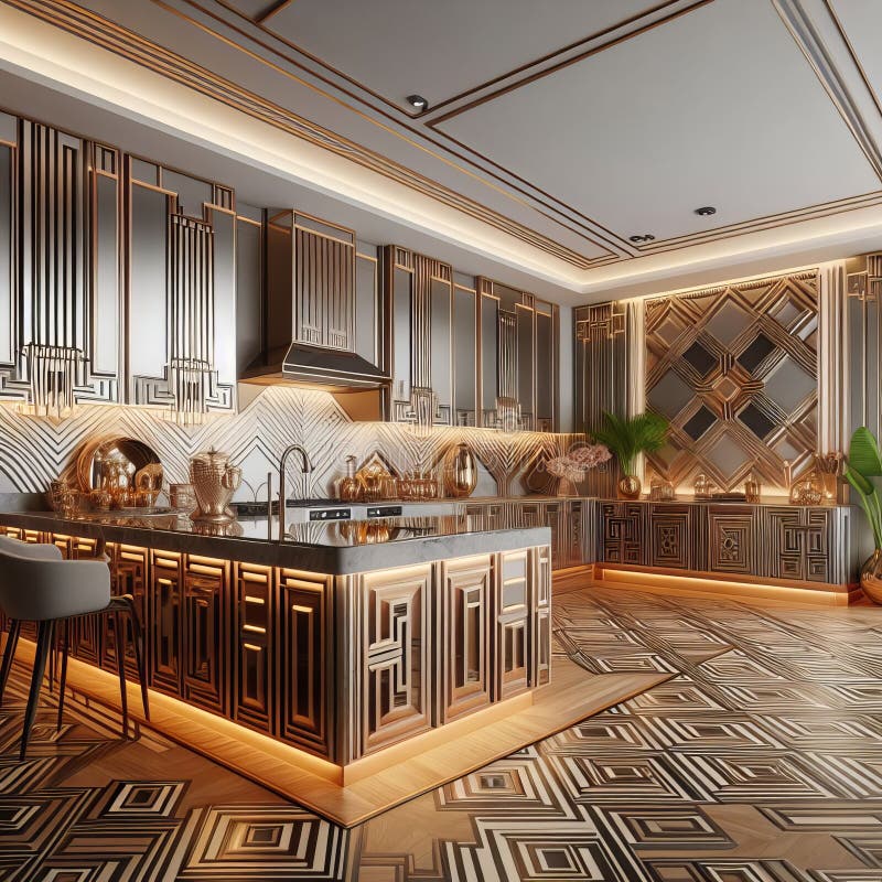 Art Deco Modern Kitchen Bold Geometric Patterns, Luxur Stock Image ...