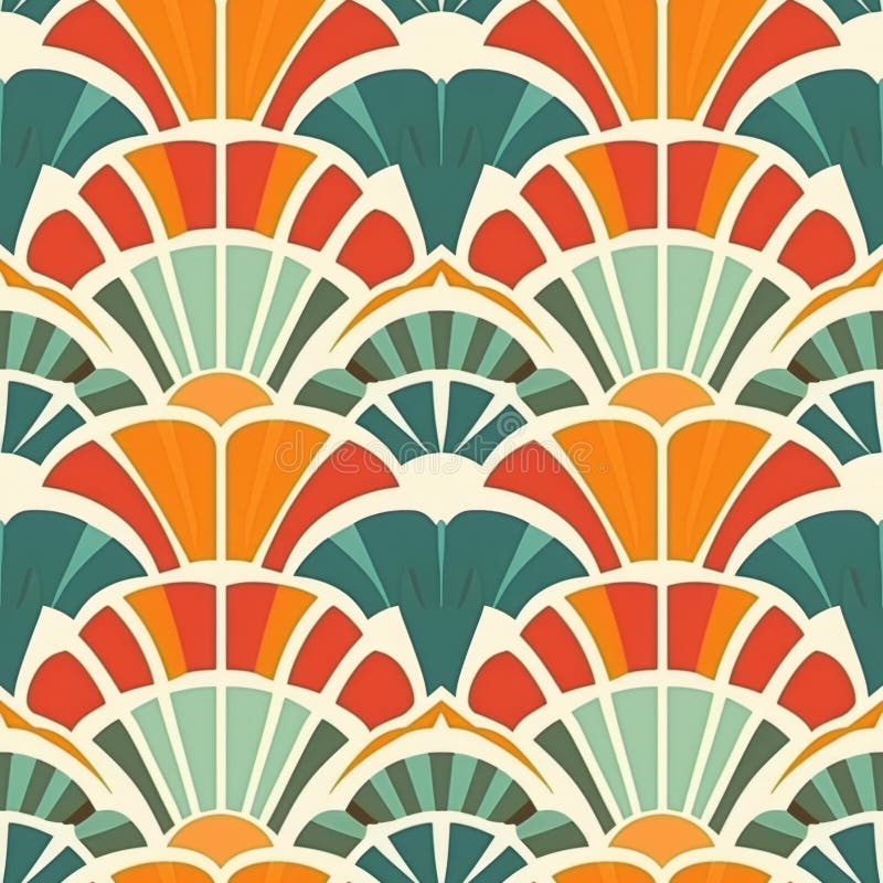 Art Deco Pattern: Vintage Fan Shapes and Colorful Design Stock Image ...