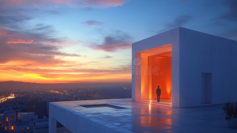 Art Deco Rooftop with Modern Flair in Cobalt Blue and Sunset Glow Stock ...