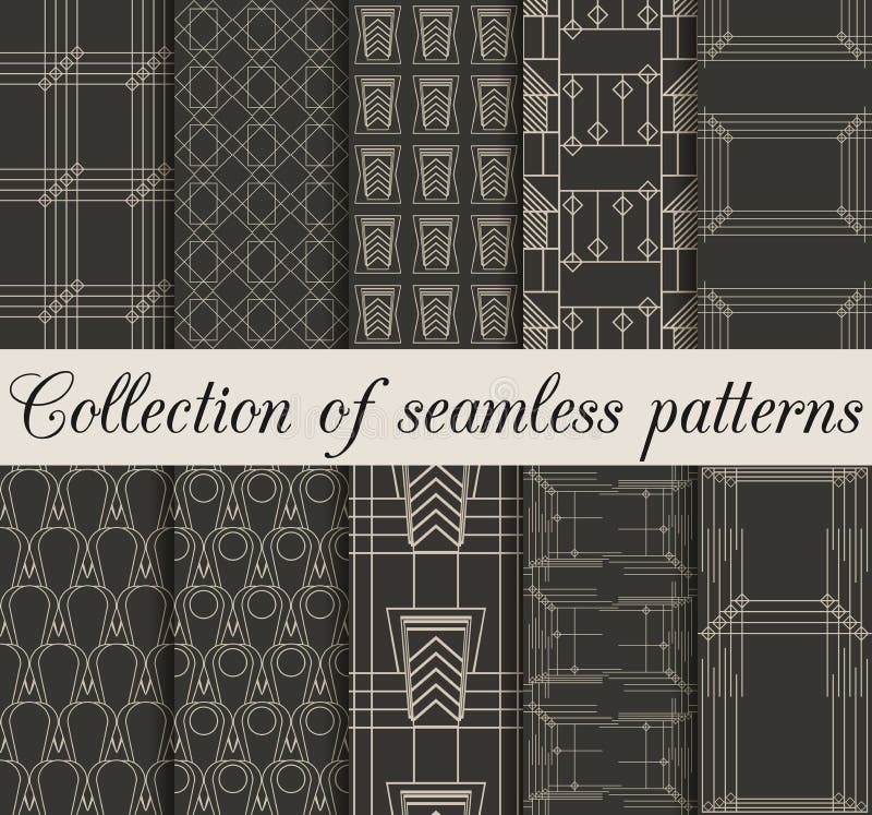Art Deco Seamless Patterns. Set of Ten Geometric Backgrounds Stock ...