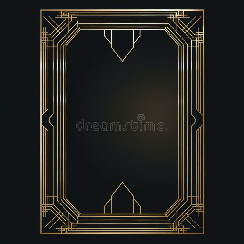 An Art Deco Style Black and Gold Background with a Golden Frame Stock ...