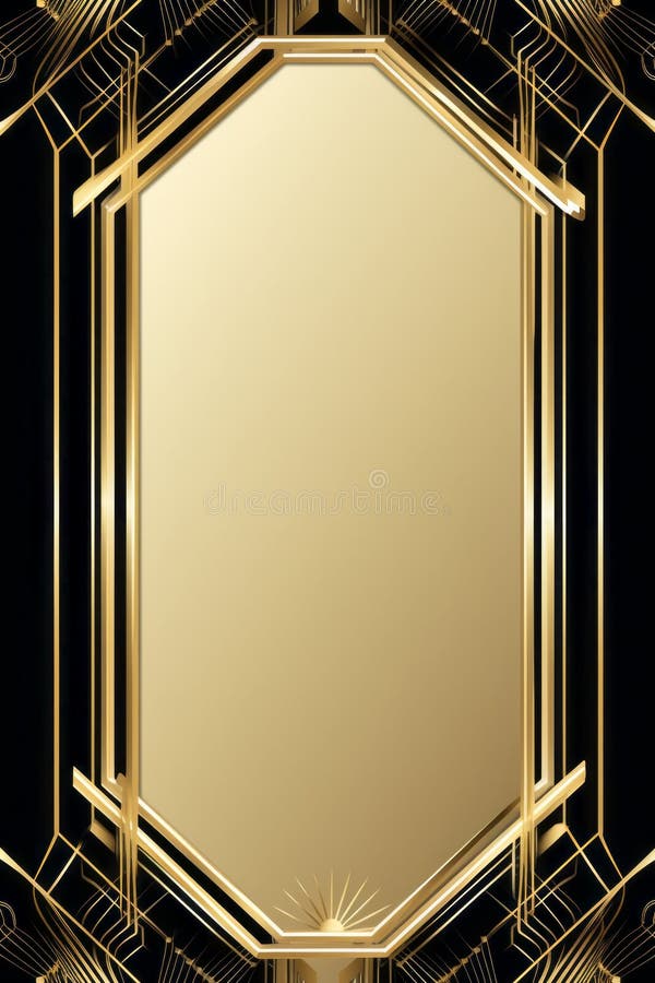 An Art Deco Style Frame with Black and Gold Elements Stock Illustration ...