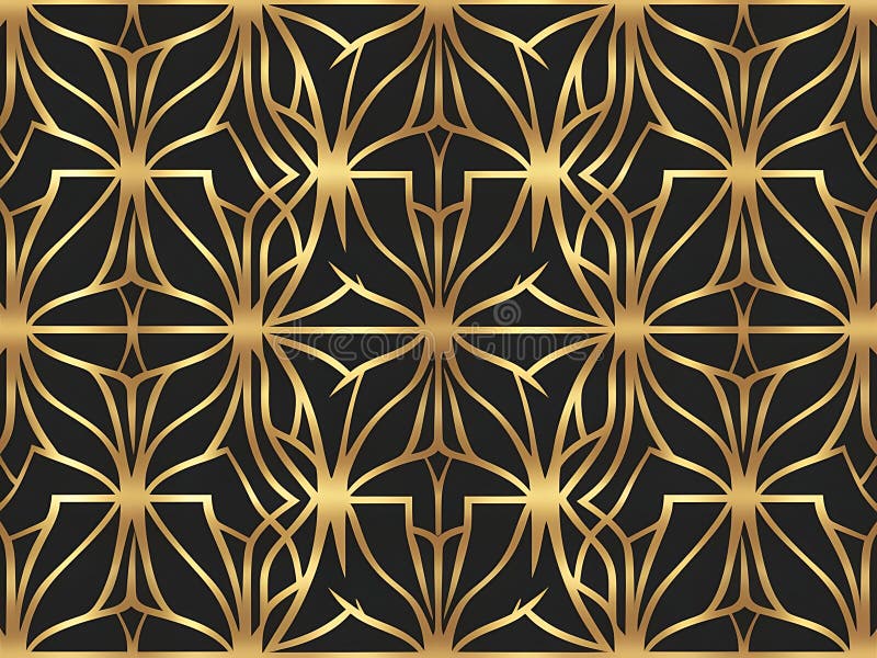 Art Deco Style Gold Pattern with Symmetrical Shapes Stock Illustration ...