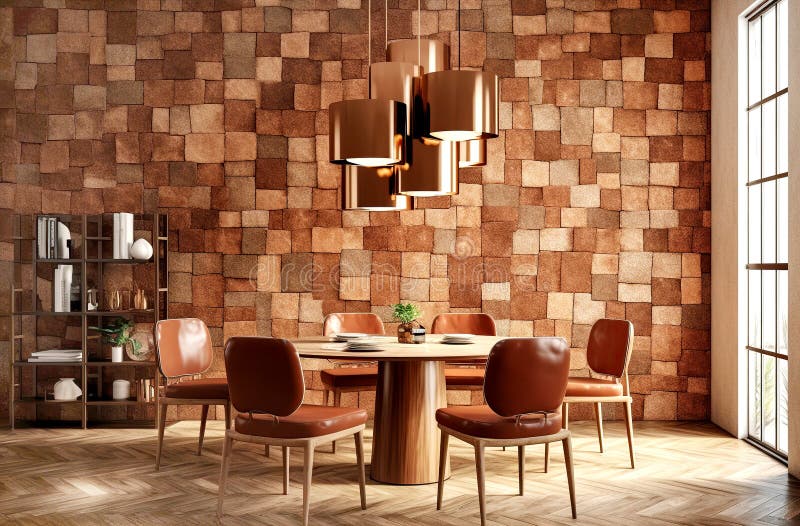 Pop Art Style Interior Design of Kitchen with Island, Dining Table and ...