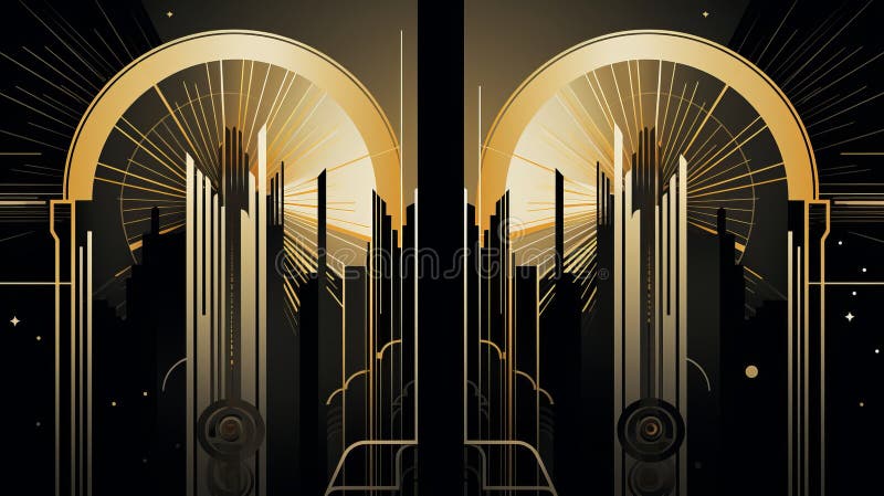 An Art Deco Style Poster of Two Doors Stock Illustration - Illustration ...