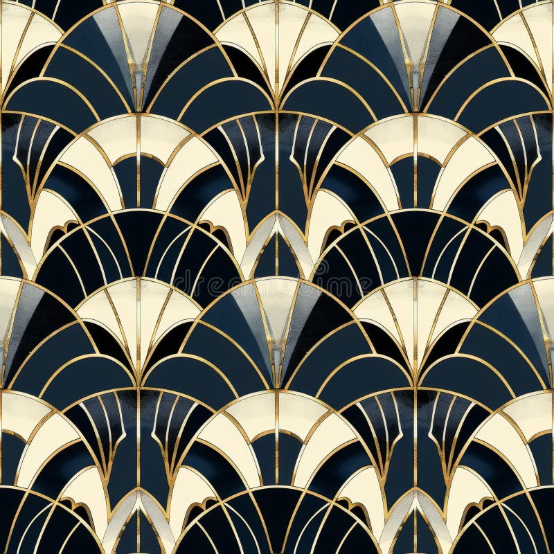 Art Deco Style Seamless Pattern with Geometric Shapes and Gold Accents ...