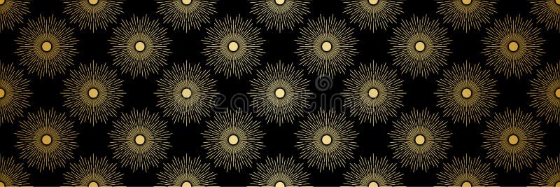 Art Deco Sun Vector Banner Elegant Sunburst Seamless Repeating Pattern ...