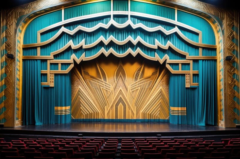 Art Deco Theater with Geometric Patterns and Streamlined Forms Stock ...