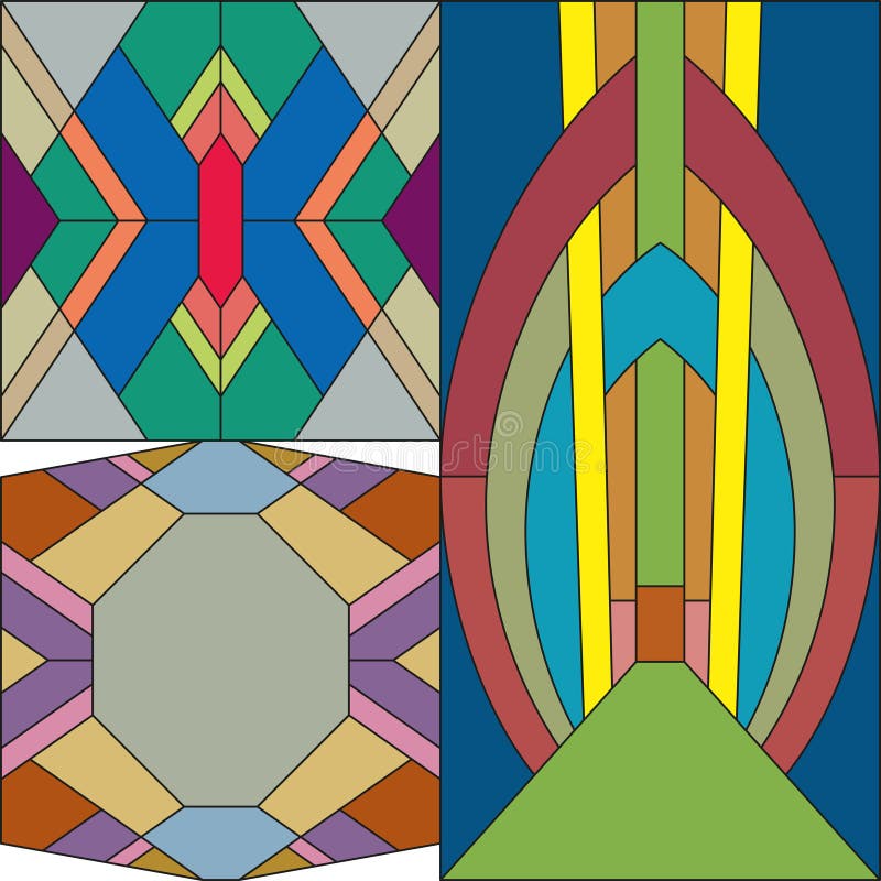 Art Deco Vector Colored Geometric Pattern. Art Deco Stained Glass ...