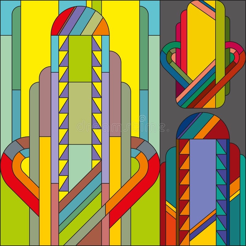 Art Deco Vector Colored Geometric Pattern. Art Deco Stained Glass ...