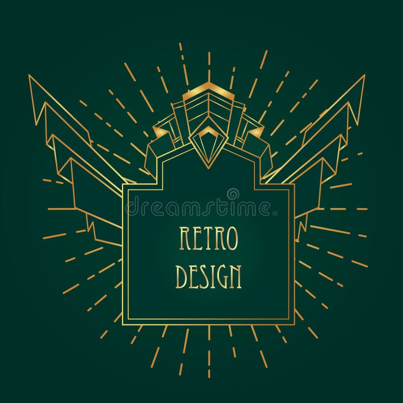 Art Deco Vintage Gold Patterns Over Dark Green, Frames and Design ...