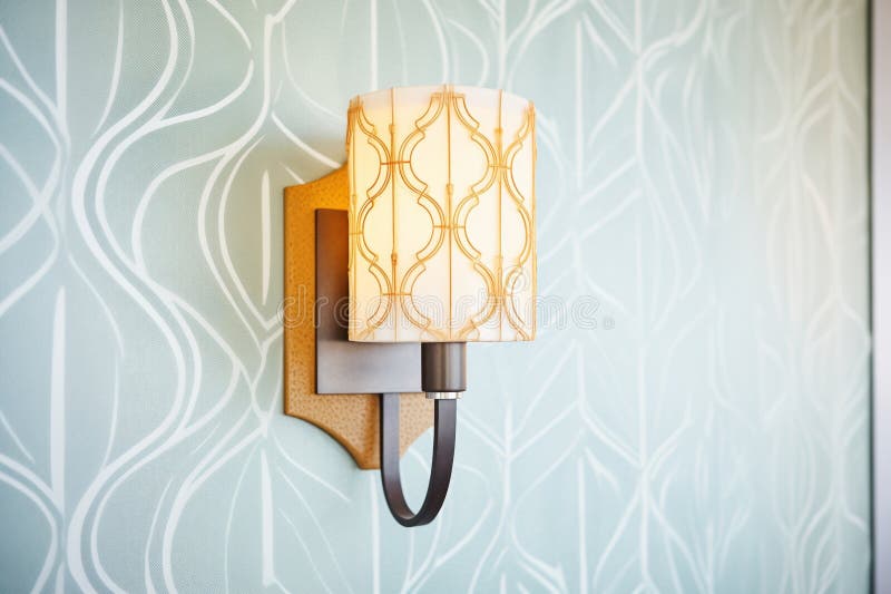 An Art Deco Wall Sconce Casting Patterned Shadows Stock Illustration ...
