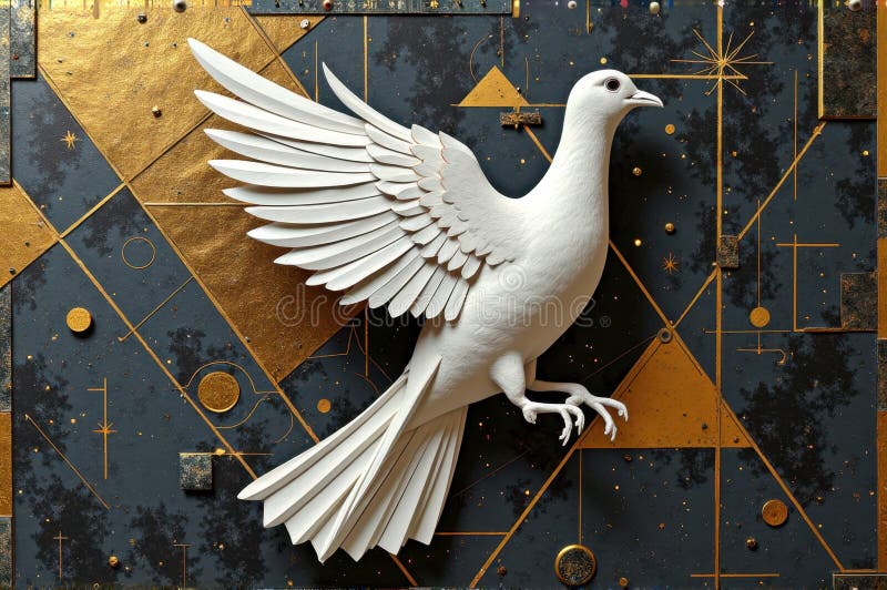 Art Deco White Dove on Geometric Gold and Black Background Stock Image ...