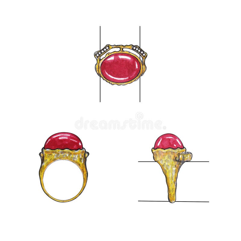 Jewelry Design Modern Art Set with Ruby Ring. Stock Illustration ...