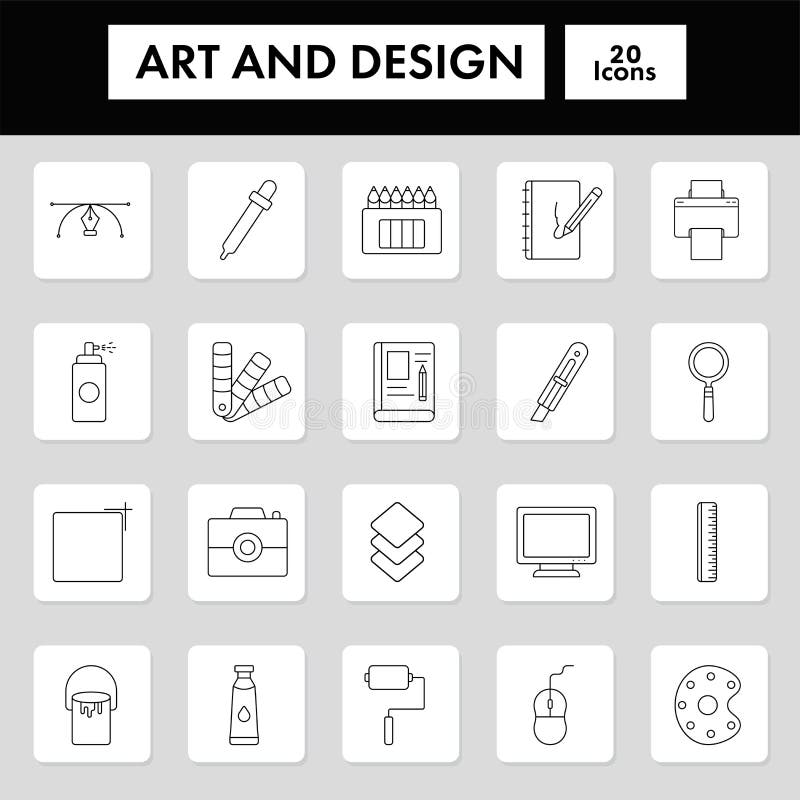 20 Art of Design Icon Set in Stroke Stock Illustration - Illustration ...